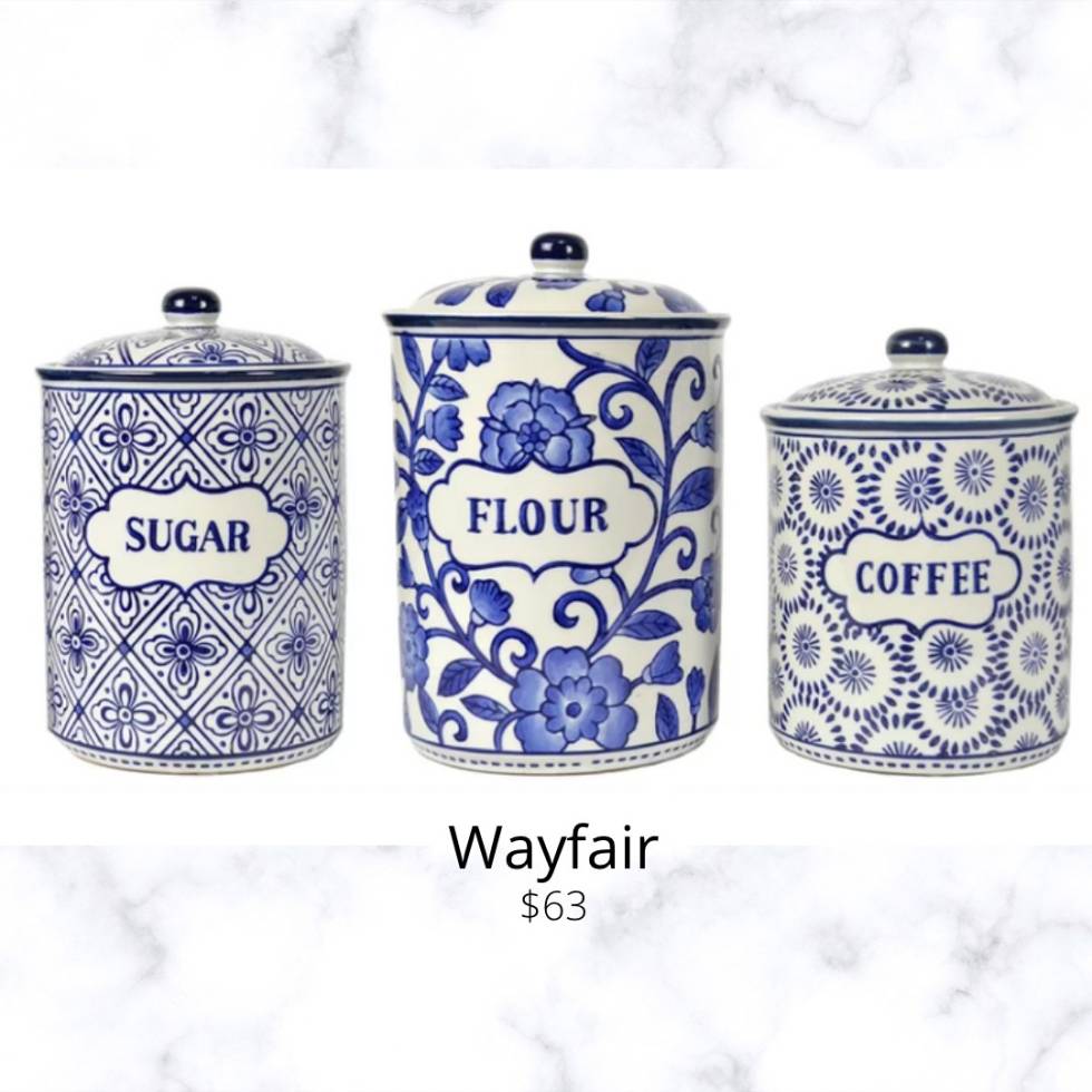 blue and white kitchen canisters | Classically Jill